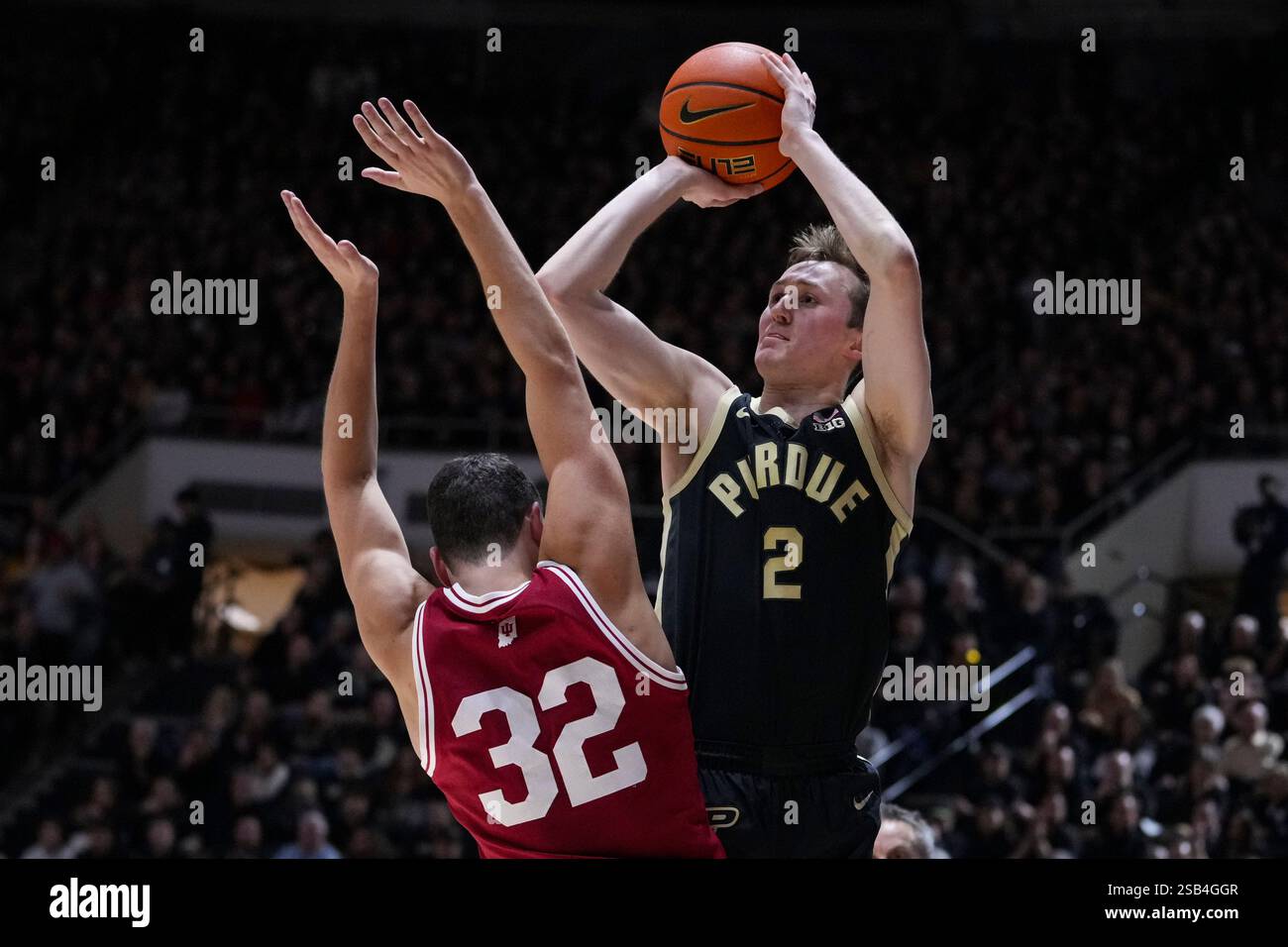 Purdue guard Fletcher Loyer (2) shoots over Indiana guard Trey Galloway ...