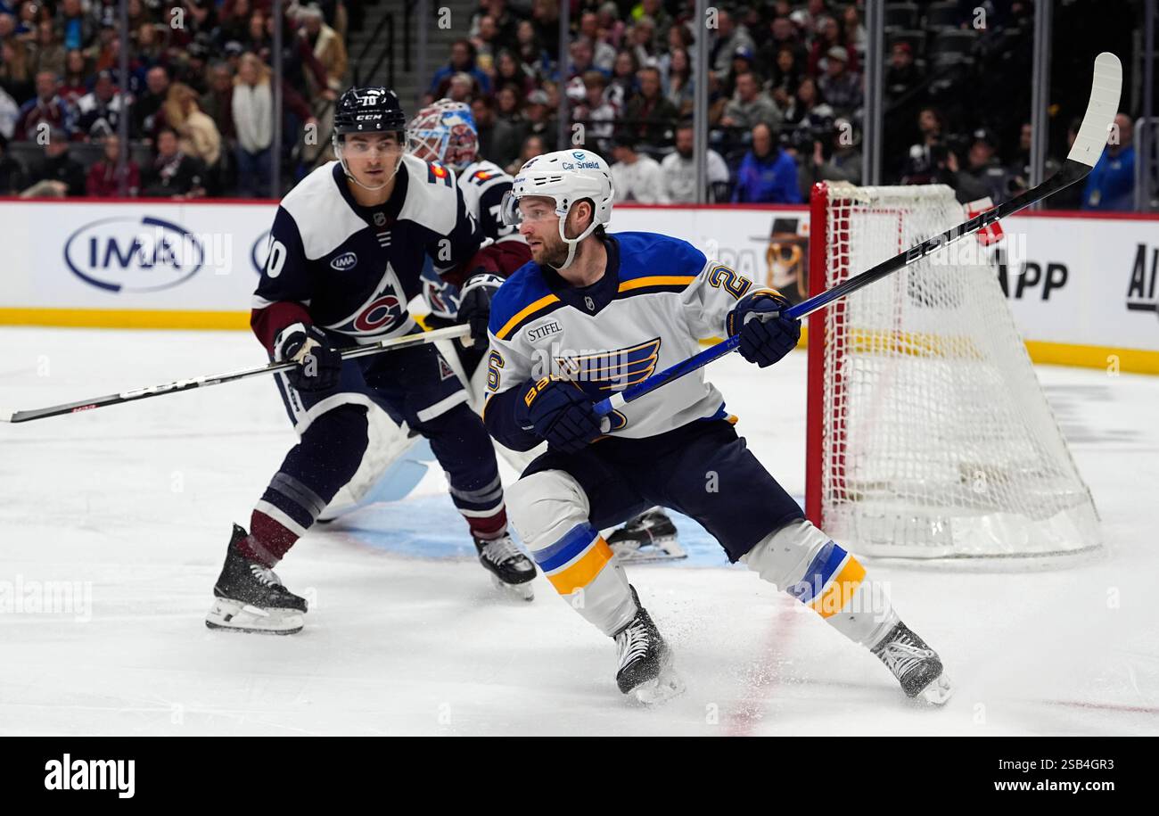 St. Louis Blues left wing Nathan Walker, rightt, looks for a pass as ...