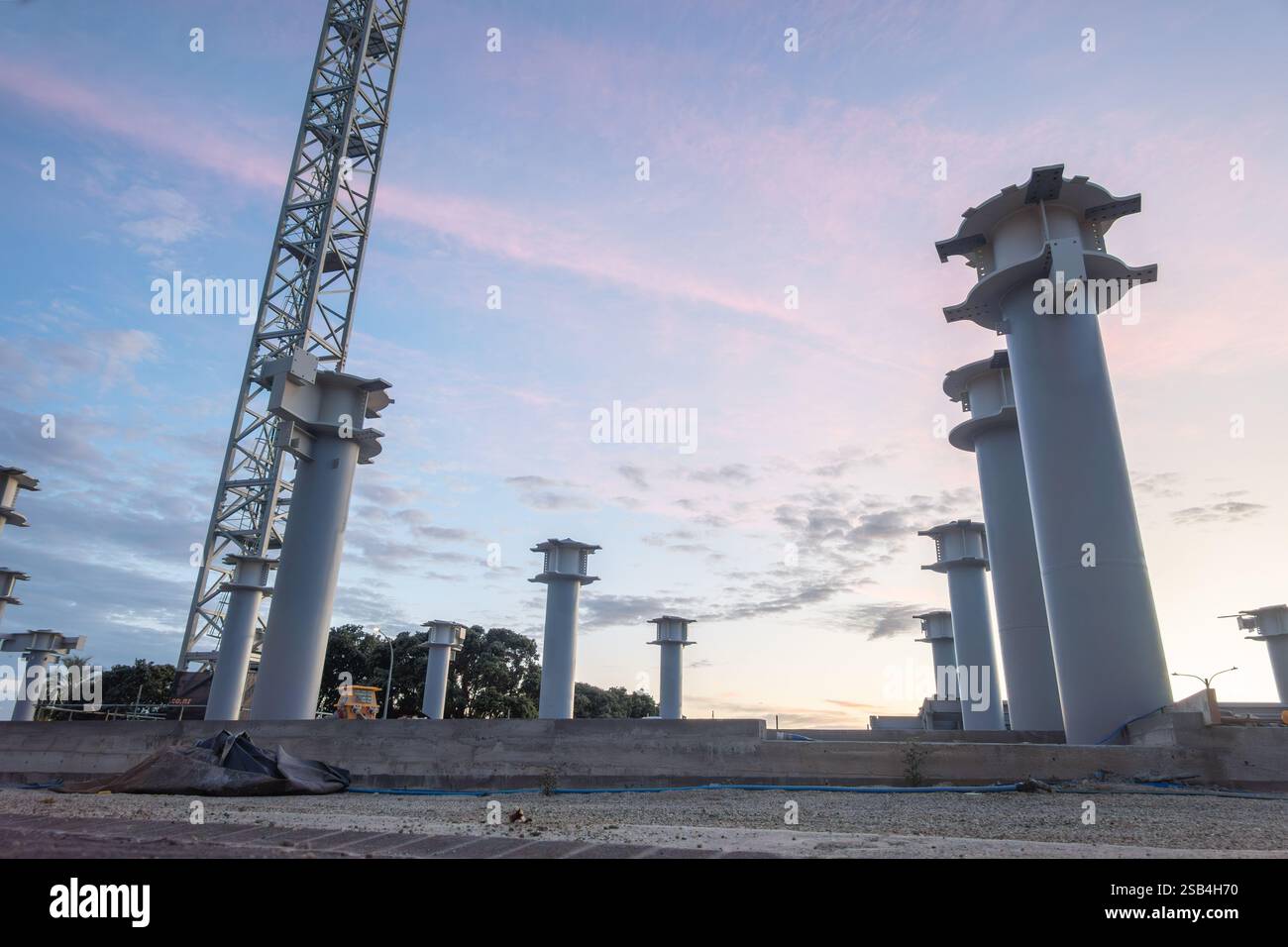 Large circular support structure for new building on construction site ...