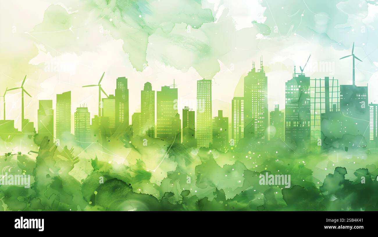 This offers a vivid, modernist depiction of a high-tech green city ...