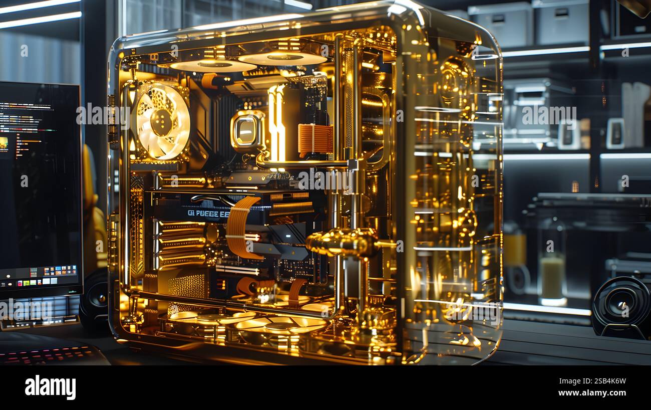 This luxurious computer setup showcases a custom-modified gold-plated ...