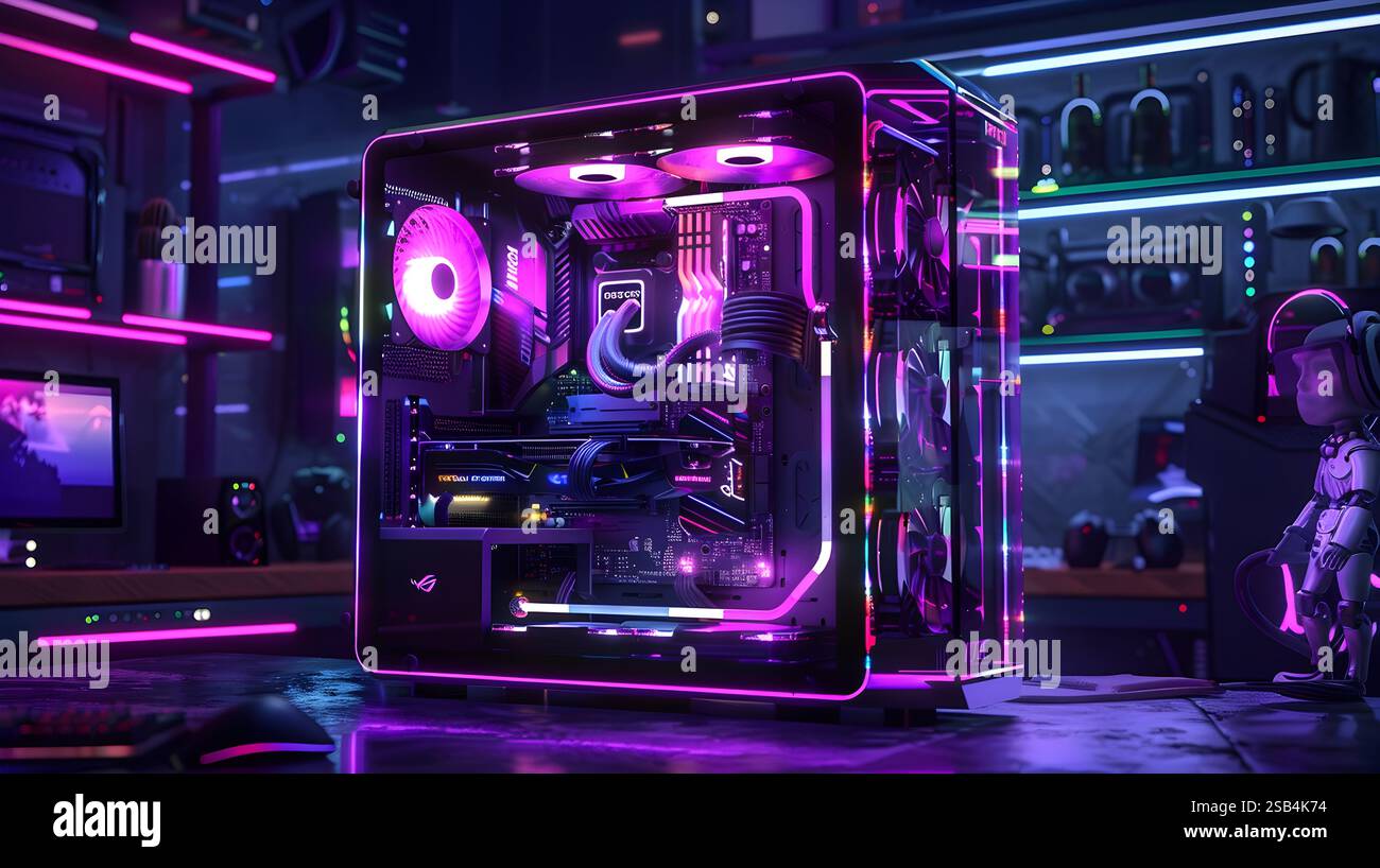 A high-performance custom-built gaming rig boasts a sleek, transparent ...