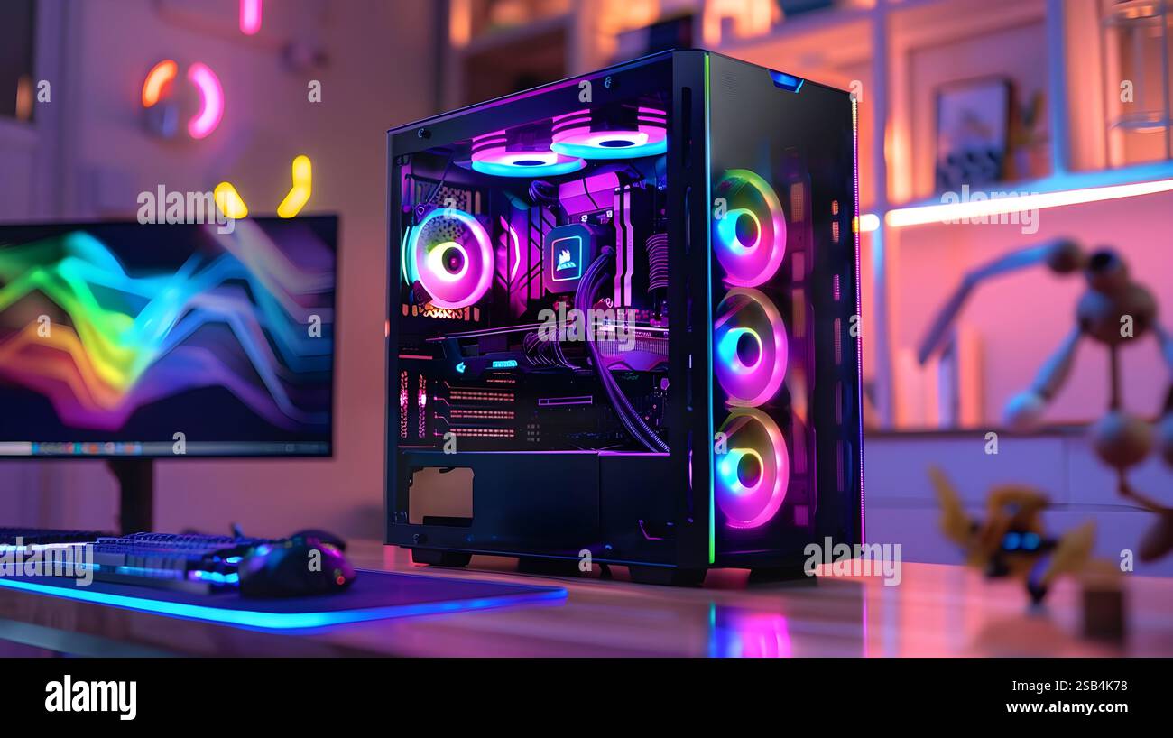 A transparent chassis encases a powerful custom-built gaming rig ...