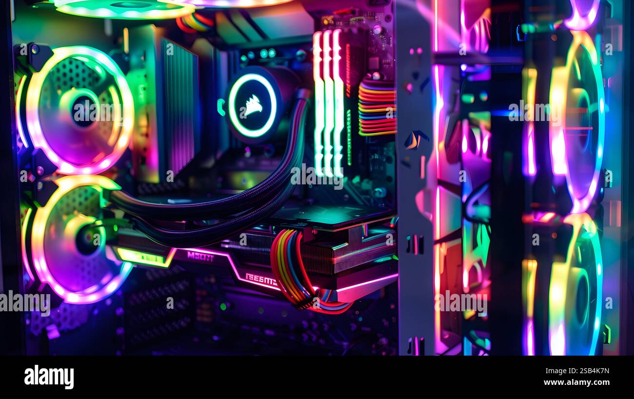 A meticulously crafted gaming rig, built with a sleek, transparent ...