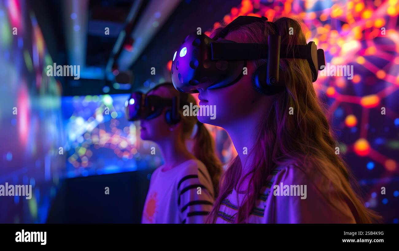 A vibrant and engaging virtual reality arcade experience showcases ...