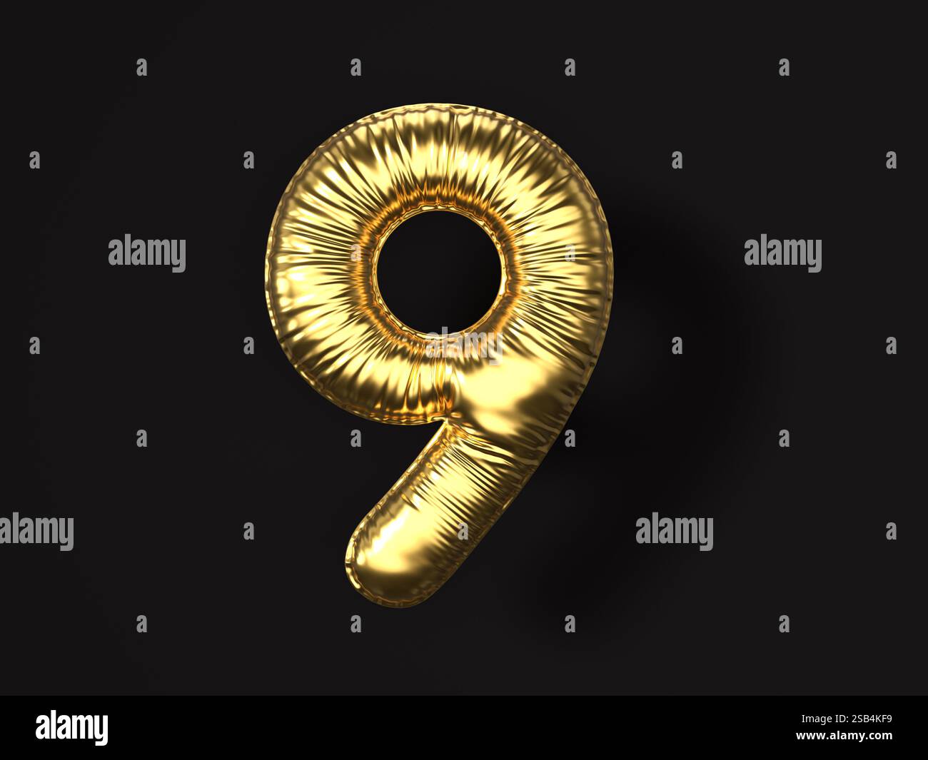 Gold balloon number nine on a black background. 3d illustration Stock ...