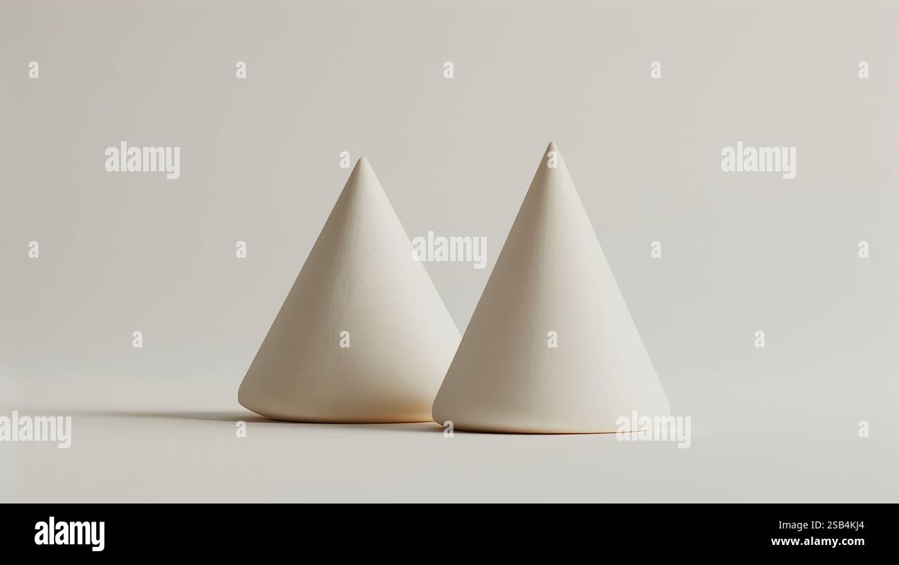 A stark white background sets the stage for a 3D clay cone, its pointed ...