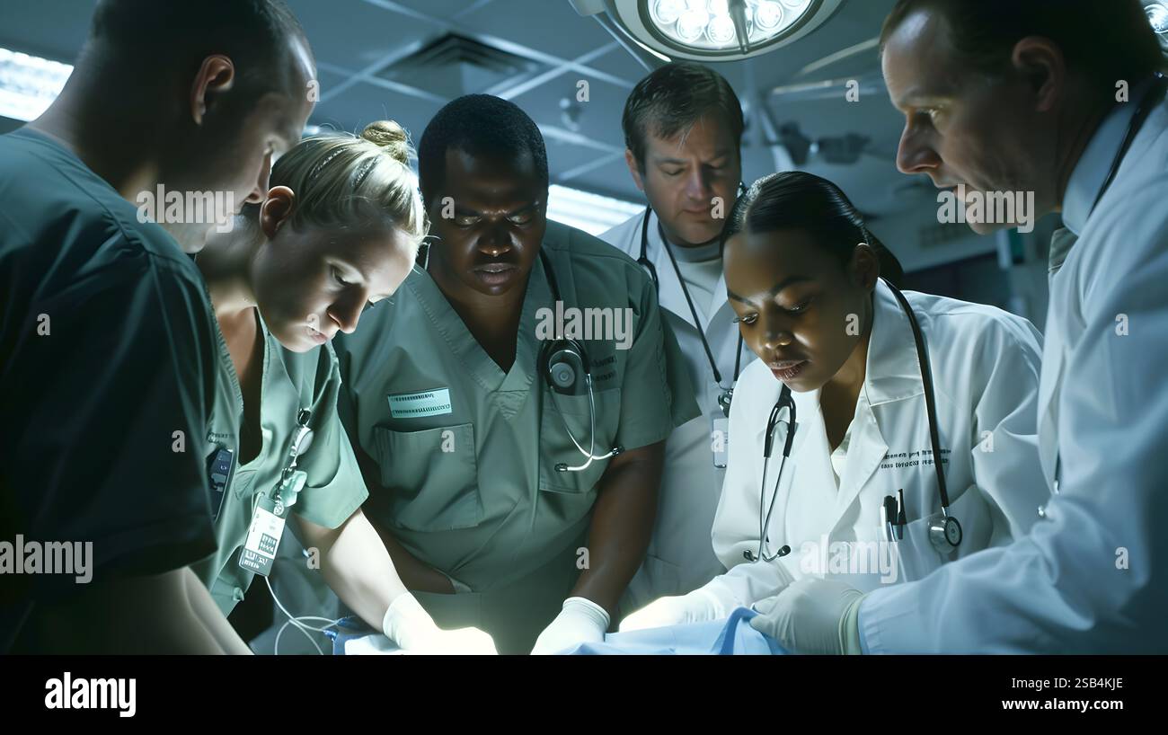 A high-energy scene unfolds in the ER, with medical doctors and nurses ...