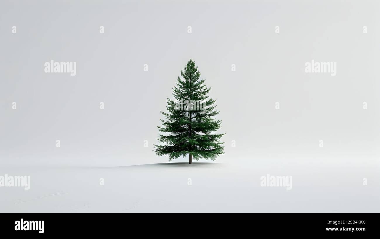 This 3D rendering showcases a minimalist and stylized pine tree model ...