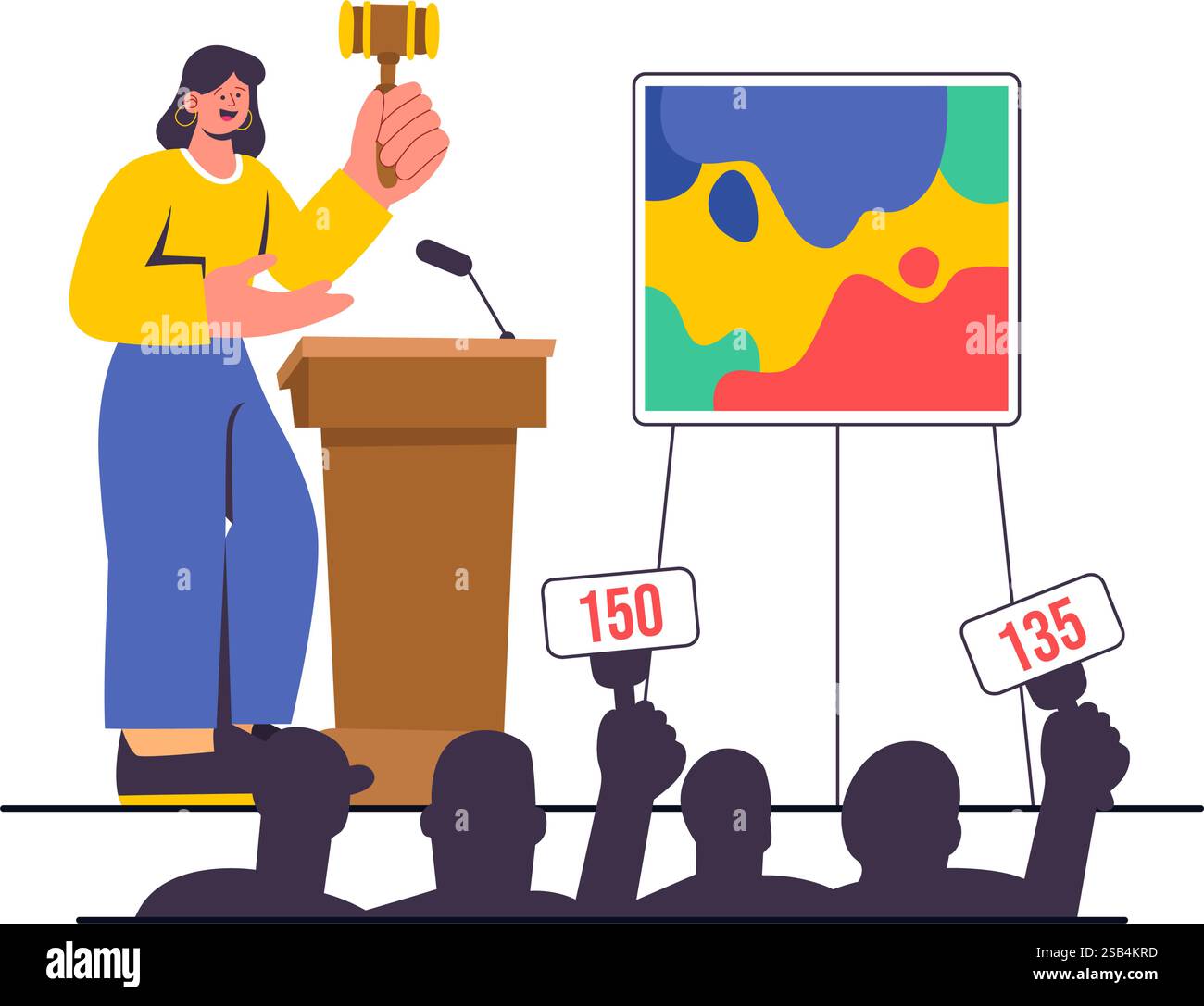 Charity Auction Vector Illustration featuring a Fundraising Event Where ...