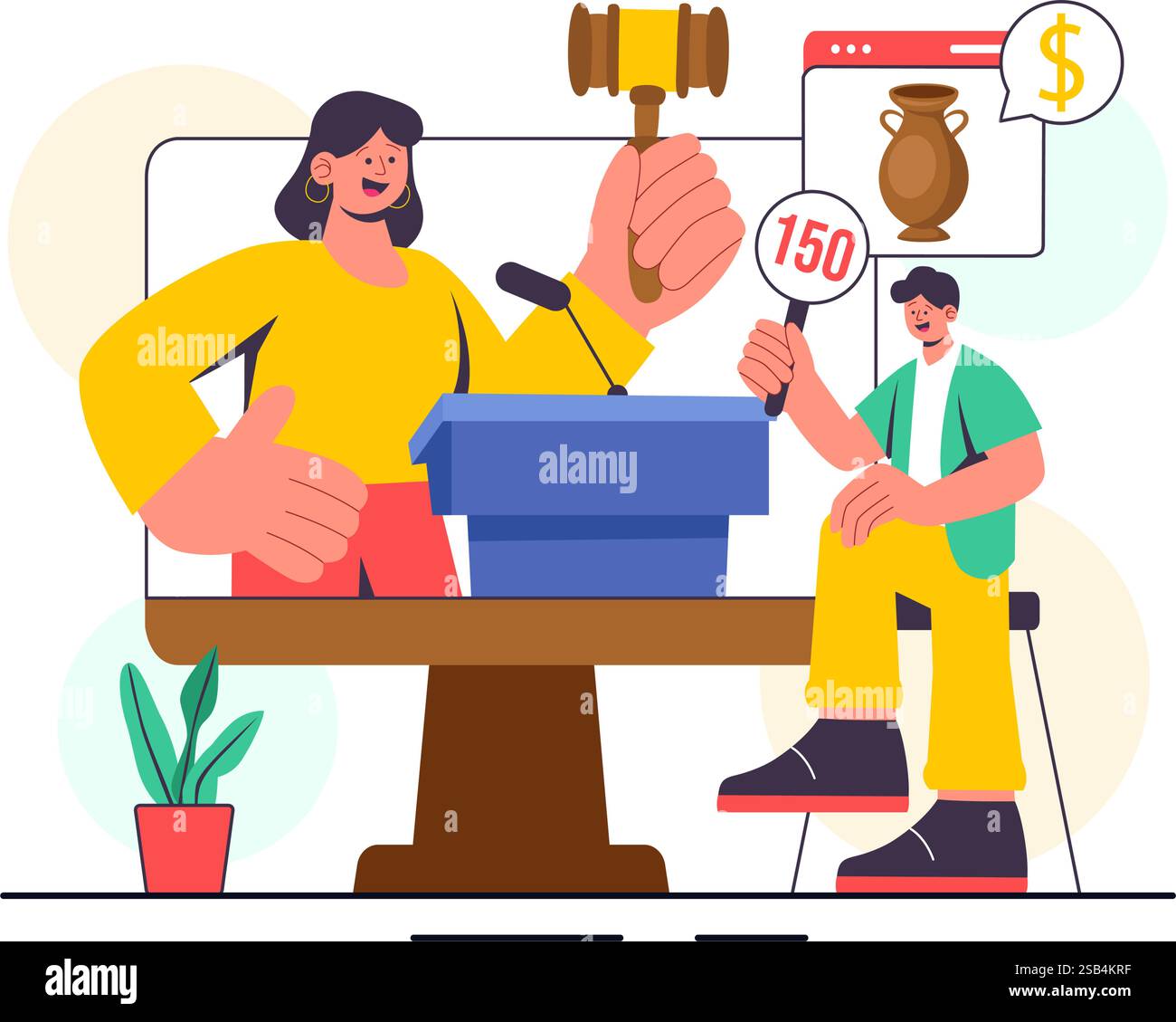 Charity Auction Vector Illustration featuring a Fundraising Event Where ...