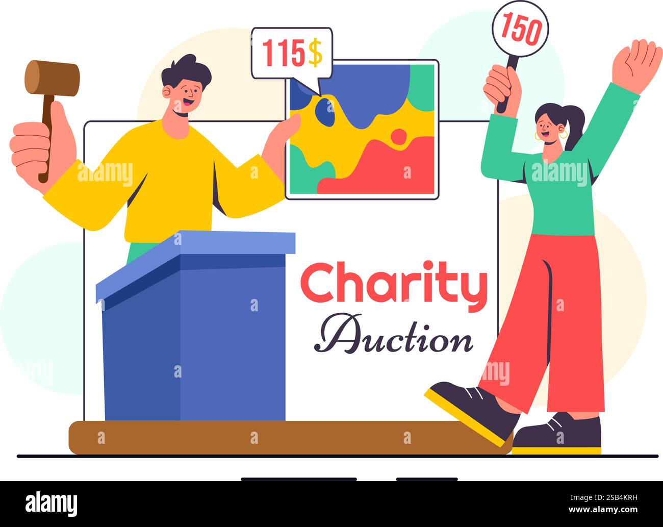 Charity Auction Vector Illustration featuring a Fundraising Event Where ...