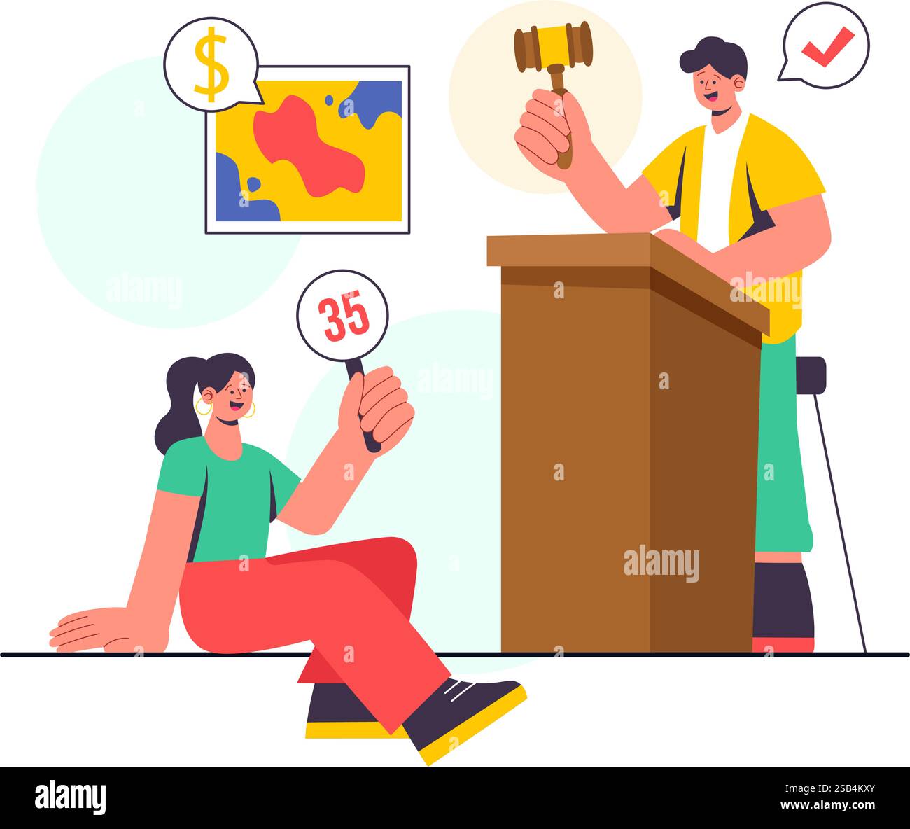 Charity Auction Vector Illustration featuring a Fundraising Event Where ...