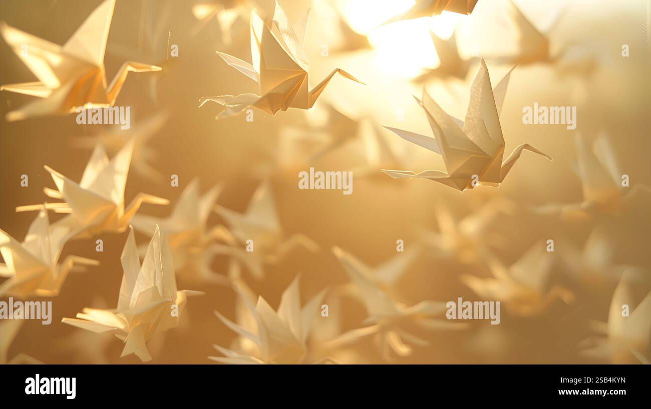 A beautiful arrangement of ethereal origami cranes, crafted from ...