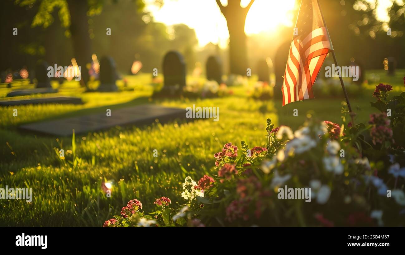 This serene image captures the somber beauty of a national cemetery on ...