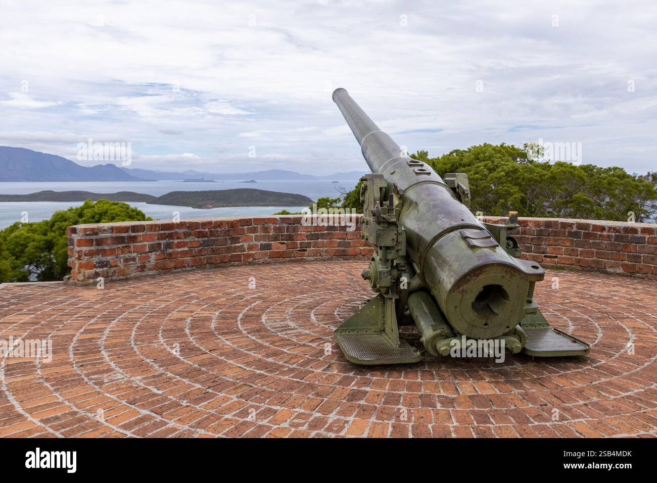View of the WWII guns that stand sentinel at the summit of the historic ...