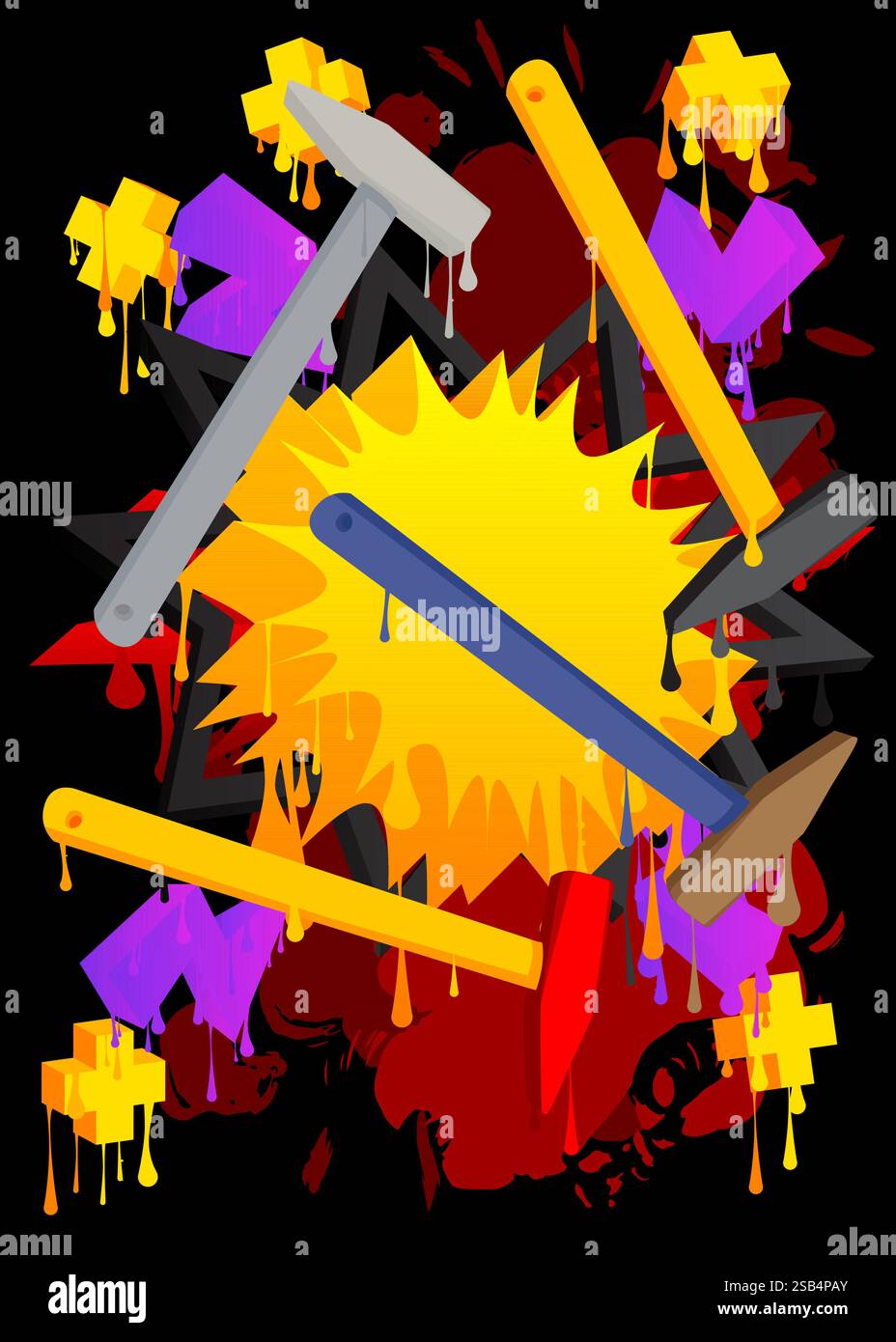 Hammer graffiti. Abstract modern street art decoration performed in ...