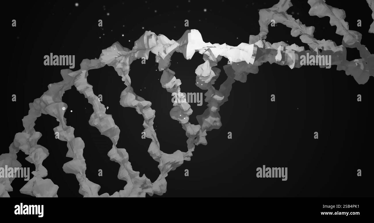 Image of dna strand over white spots falling. Science, technology and ...