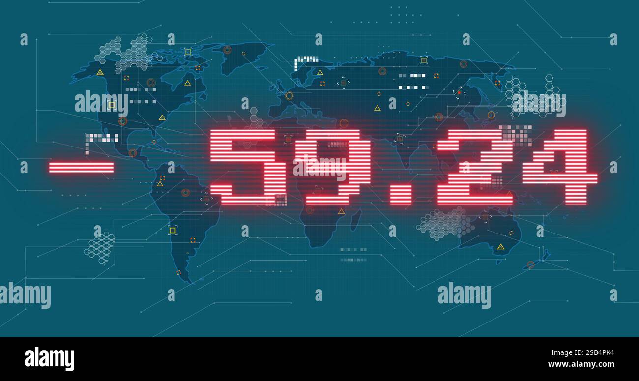 Red Numerical Data Image Over Digital World Map With Network