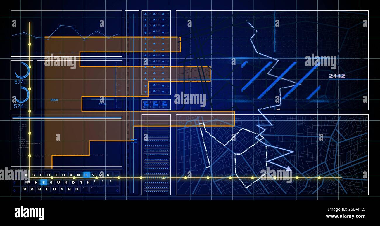 Image of digital data processing over grid Stock Photo - Alamy
