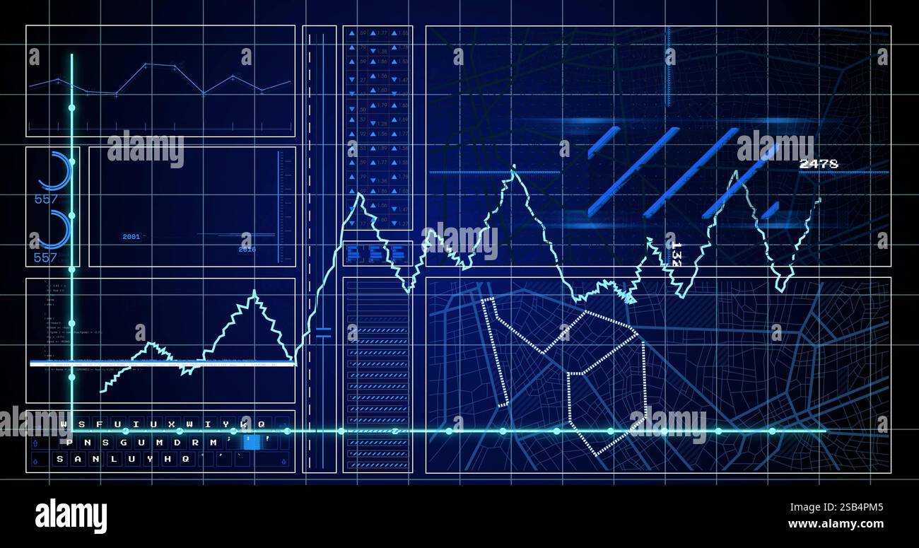 Image of digital data processing over grid Stock Photo - Alamy