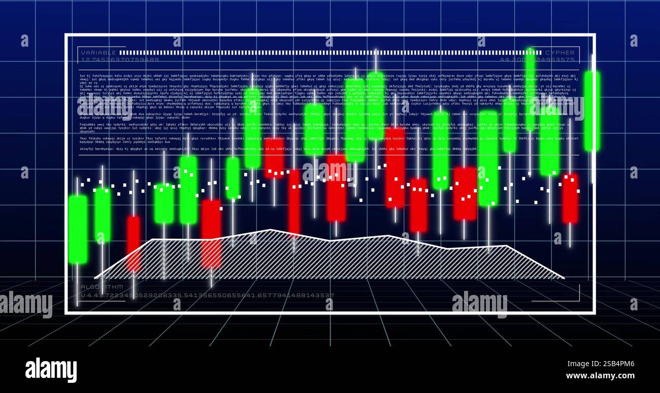 Candlestick chart and financial data analysis image over grid ...
