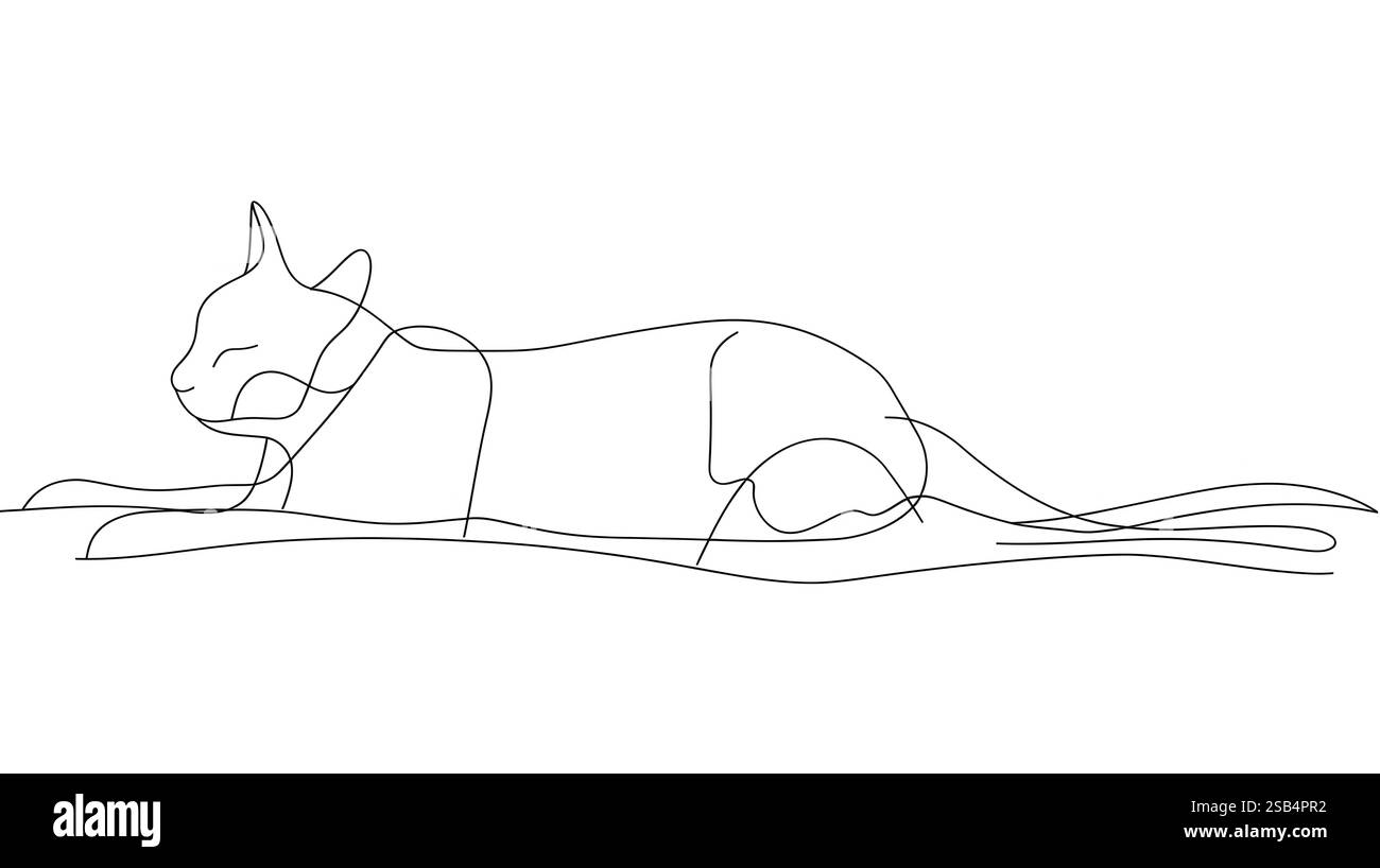 This depiction of a lounging cat emanates elegance and grace ...