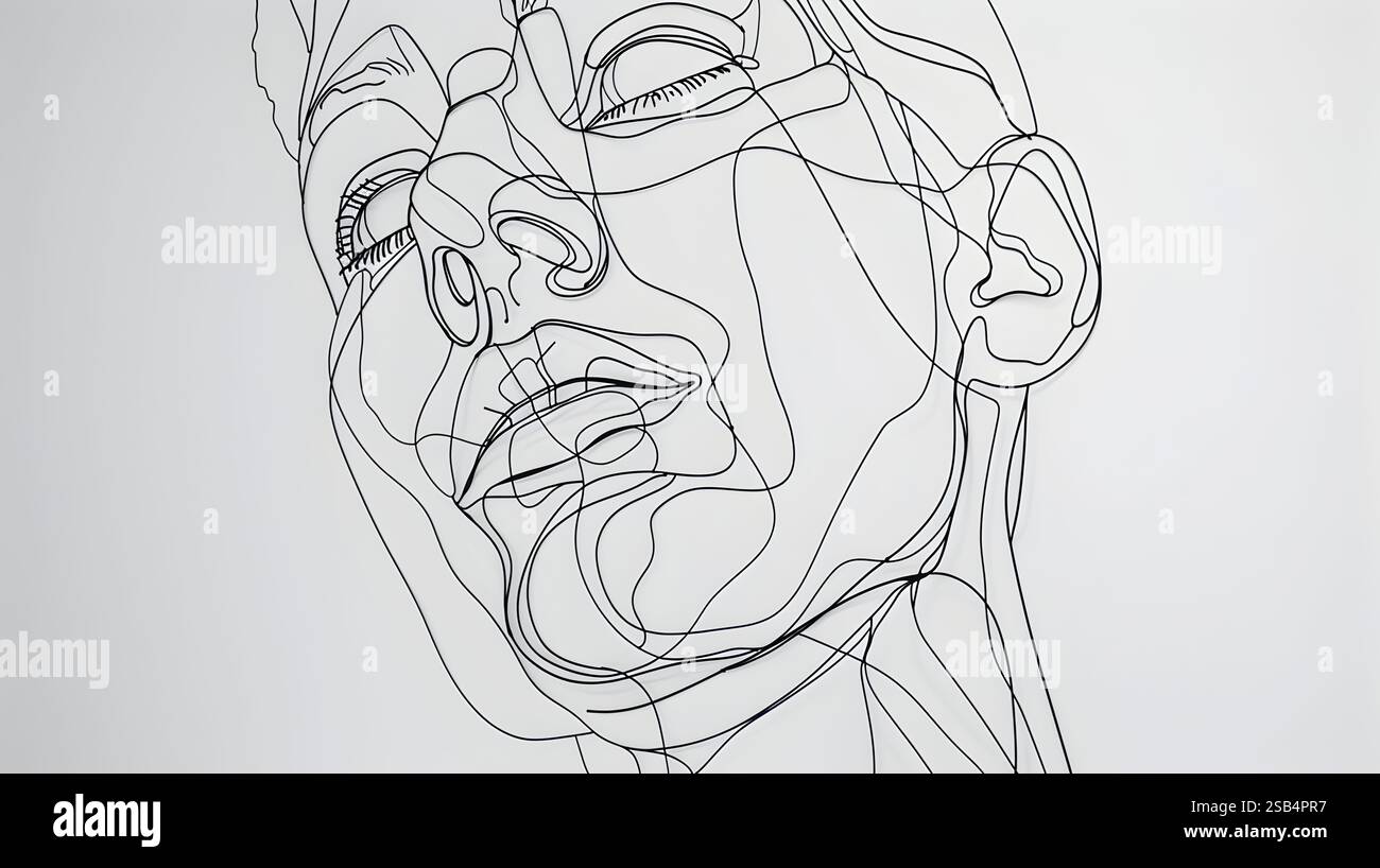 A minimalist single-line drawing of a human face, this artwork captures ...