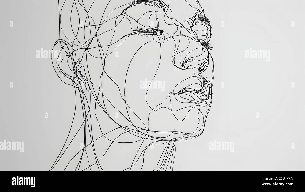 A simple yet profound minimalist single-line drawing of a human face ...