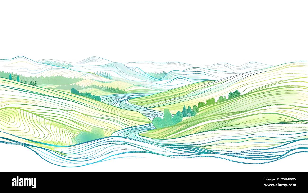 This single line drawing, using eco-friendly green and blue hues ...