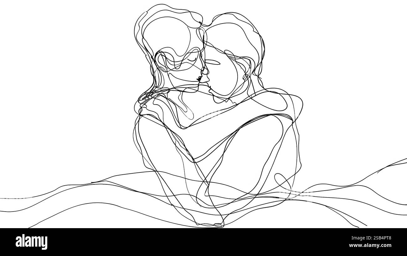 A captivating continuous line drawing of a couple, their figures ...