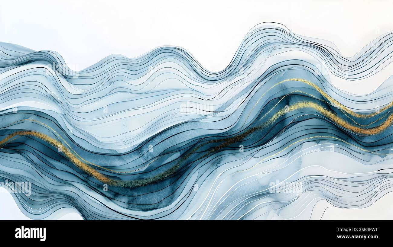 This captivating abstract artwork showcases an ocean wave drawn with a ...