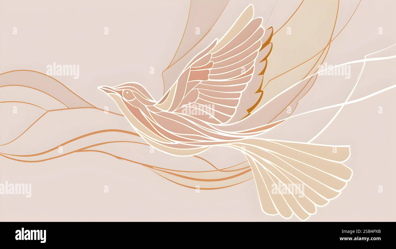 A captivating continuous line drawing of a bird in flight, filled in ...