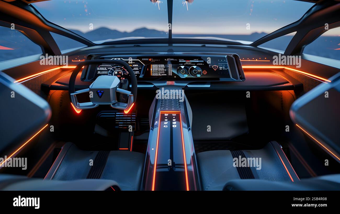 A mesmerizing view from the interior of a high-tech car,showcasing a ...