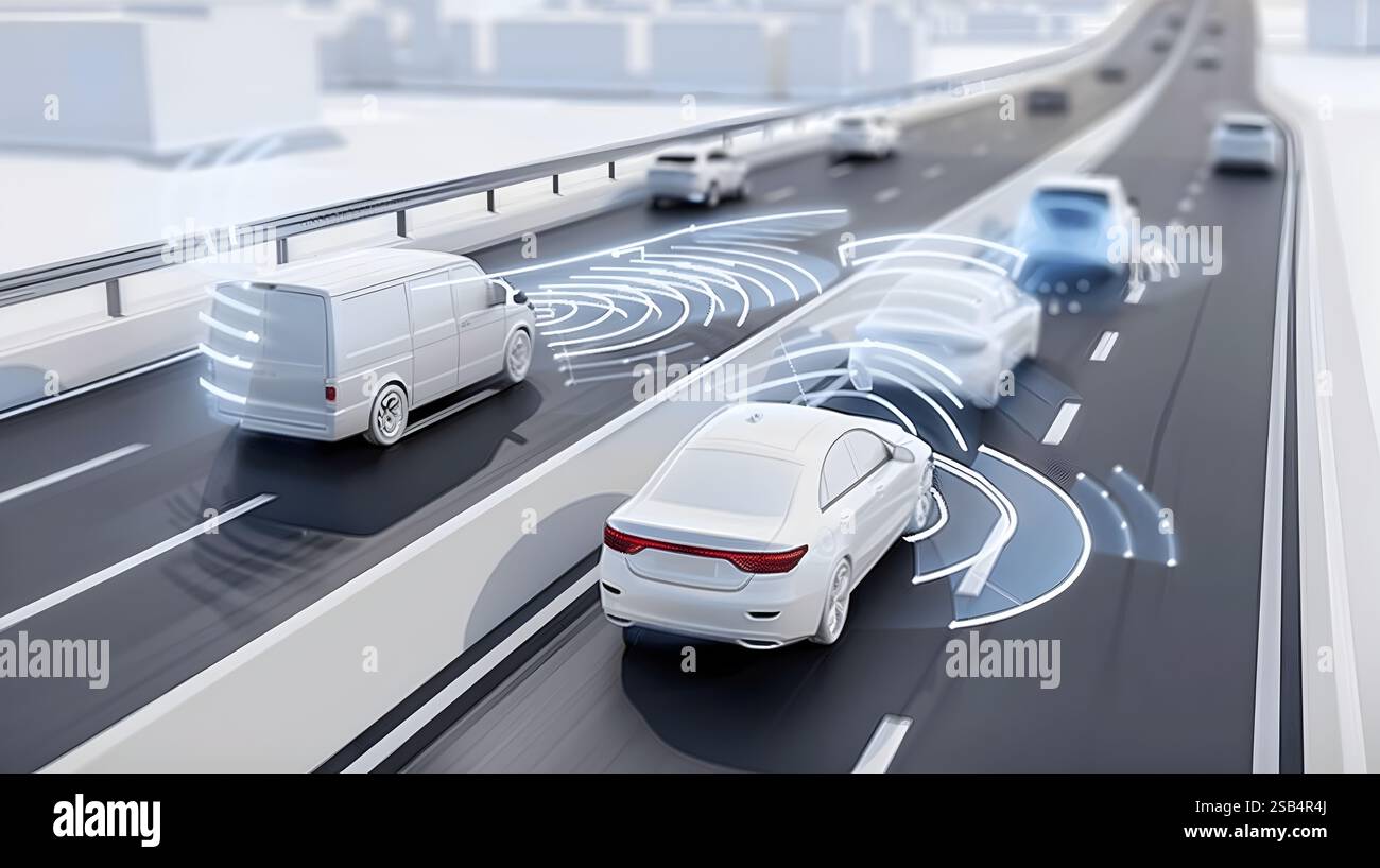 This animated diagram showcases an advanced vehicle safety system ...