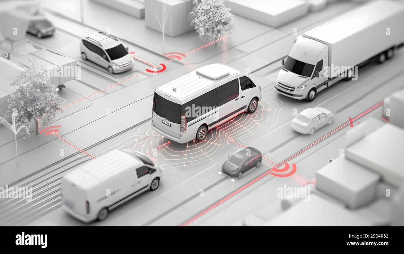 This animated diagram showcases an advanced vehicle safety system ...