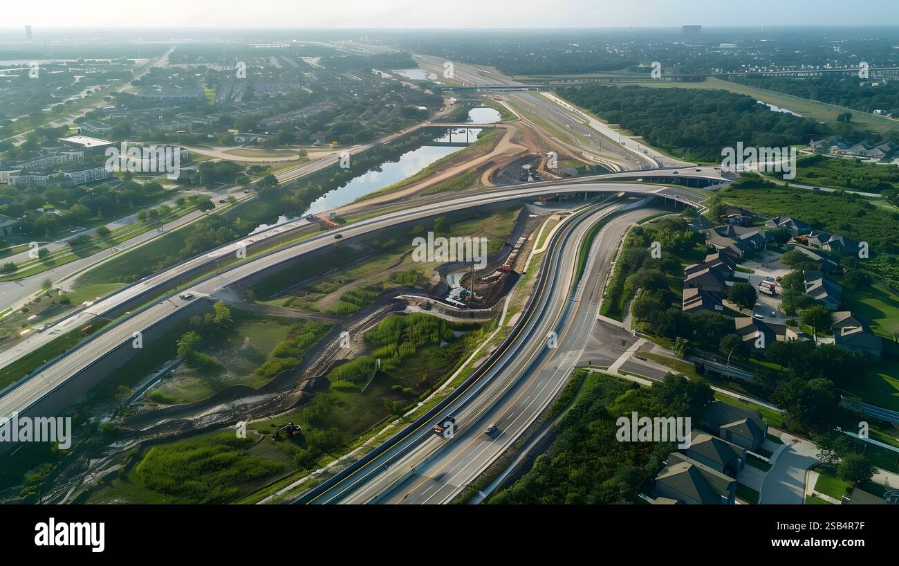 This aerial view displays an expansive drainage project, illustrating ...