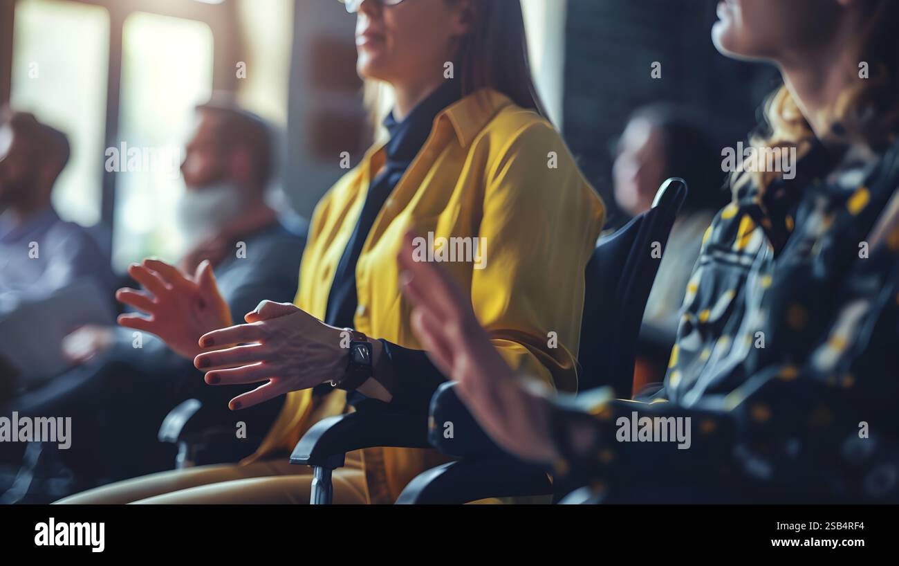 A close-up view of a hearing-impaired professional using sign language ...