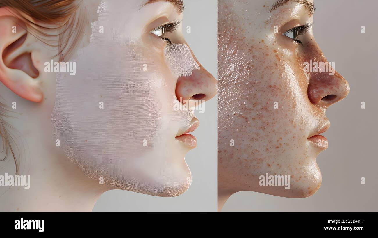 This rendering offers a detailed side view comparison of skin ...