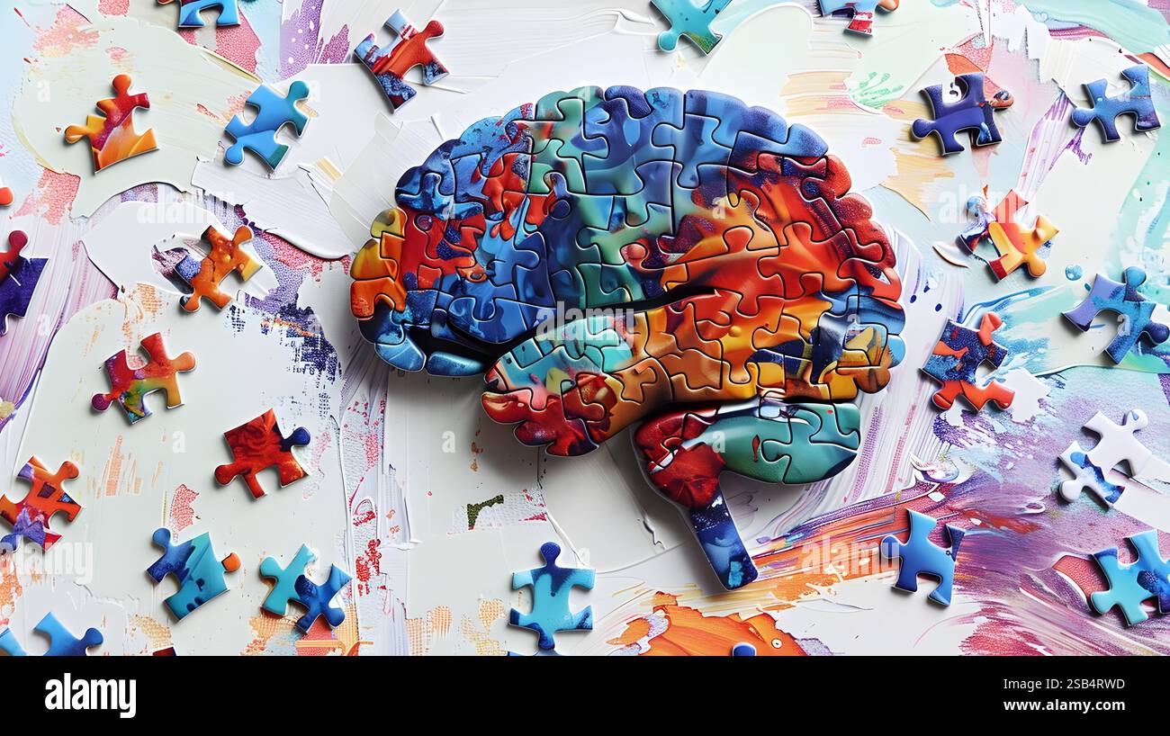 This interpretation of a human brain, composed of jigsaw pieces, serves ...
