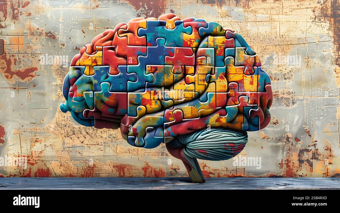 This interpretation of a human brain, crafted from jigsaw pieces ...