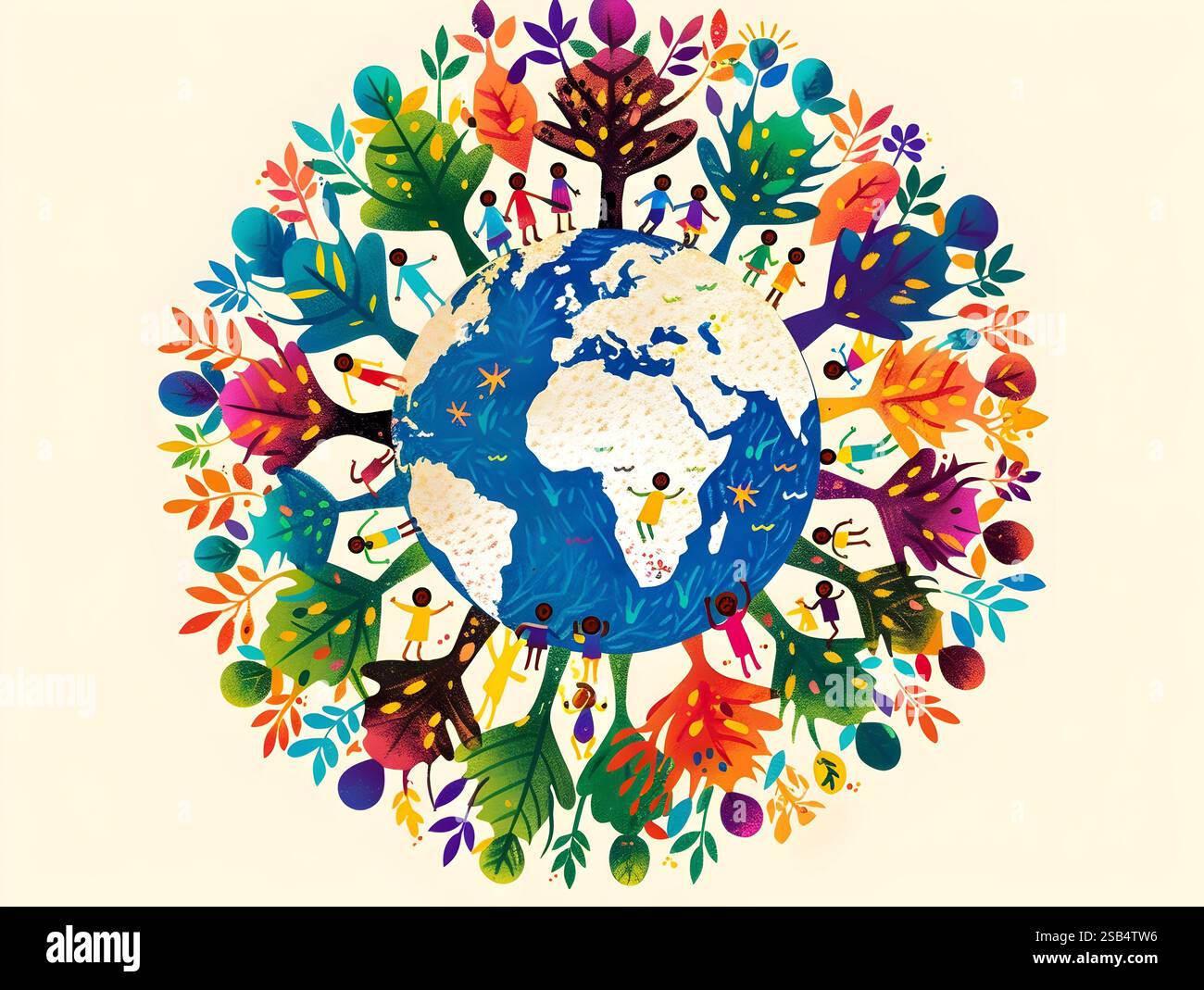 A stylized drawing depicts a diverse group of people, different in age ...