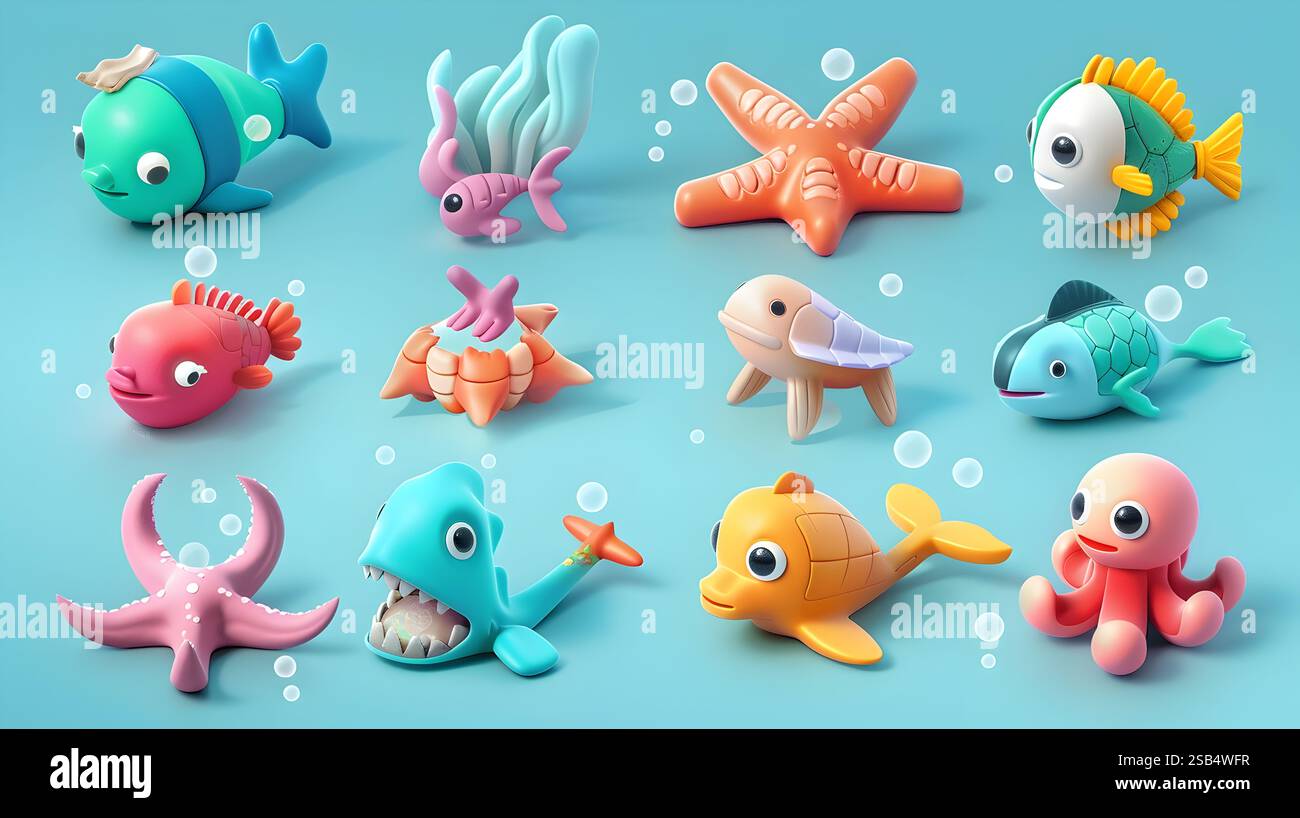 This image is a playful and engaging collection of 3D icons depicting a ...