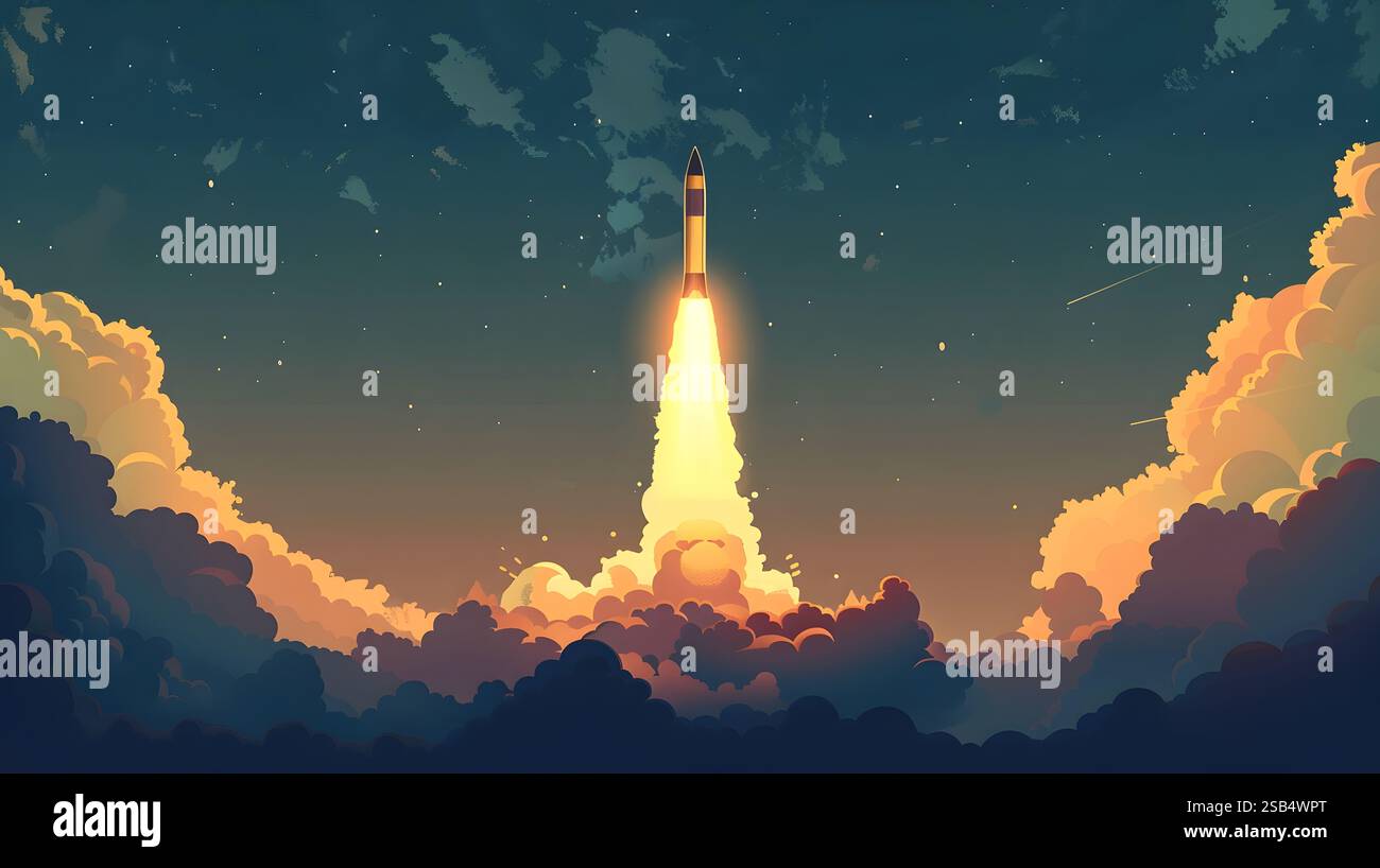 This striking image depicts a powerful missile launch against the ...