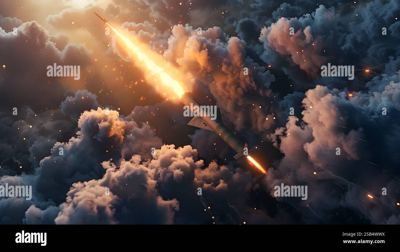 This striking image depicts an intense air-to-ground missile strike in ...