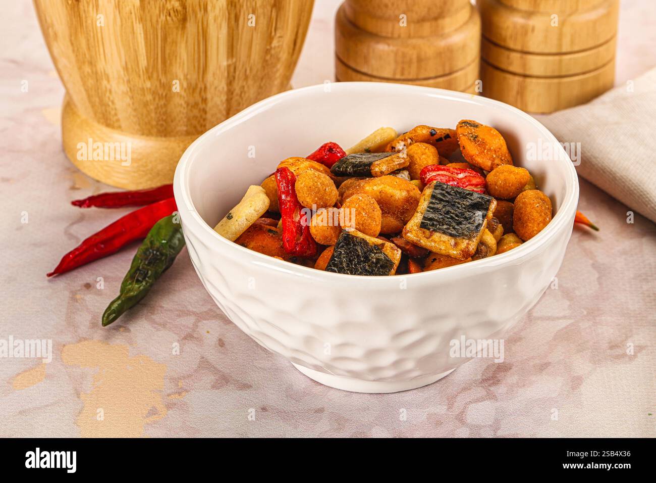 Japanese snack - Chili mame arare rice spicy cracker Stock Photo - Alamy