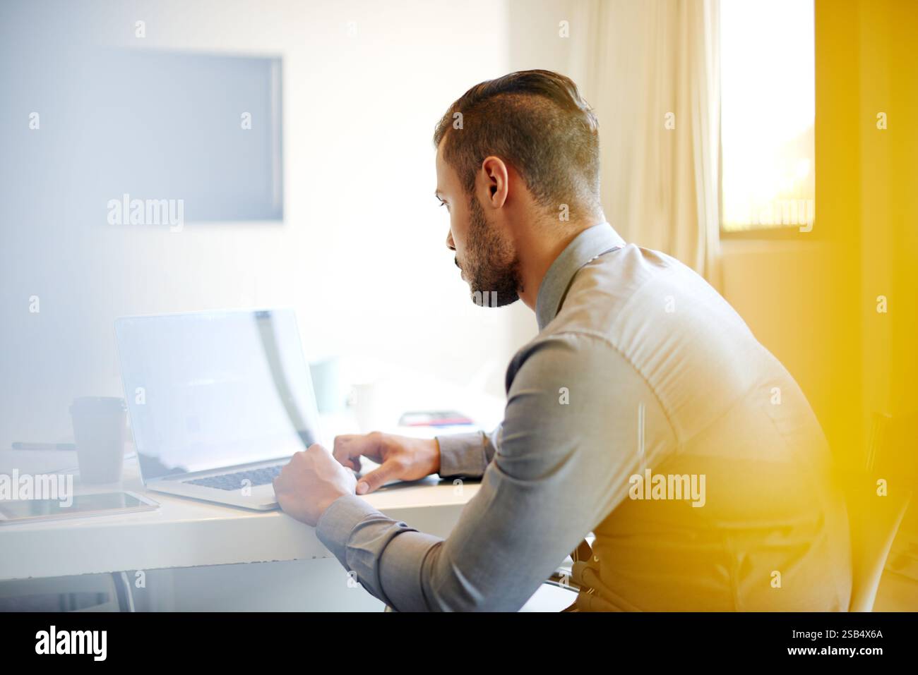 Laptop, accountant and business man reading email, bookkeeping and tax ...