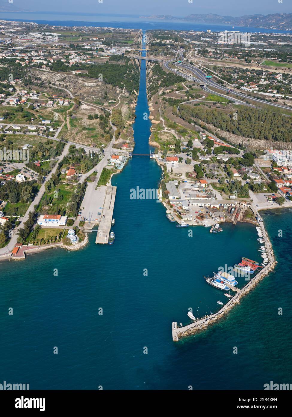 AERIAL VIEW. 6.4km-long Corinth Canal linking the Gulf of Corinth in ...
