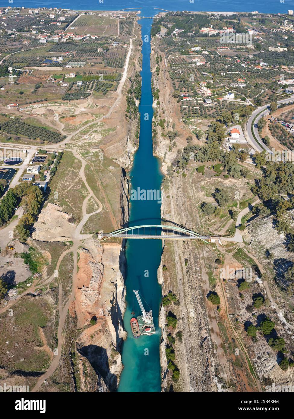 AERIAL VIEW. 6.4km-long Corinth Canal linking the Gulf of Corinth in ...