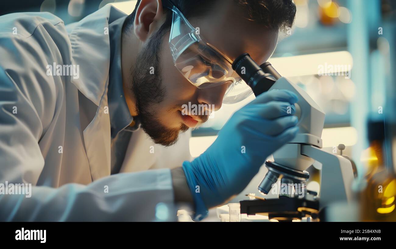 An environmental scientist meticulously analyzes soil and water samples ...